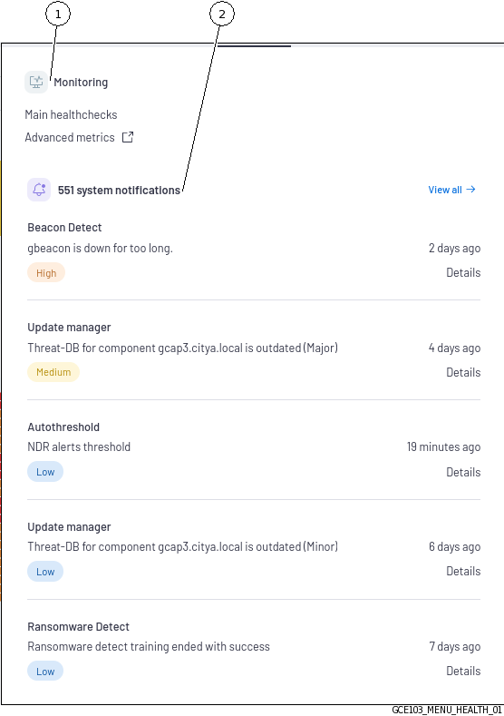 5.7.3.1. Overview of the `Health` menu — Documentation GCenter Documentation V103 2.5.3.103
