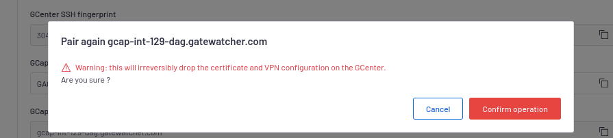 8.3.2. Pairing again a GCap — Documentation: GCenter V2.5.3.103 Version 2.5.3.103 documentation